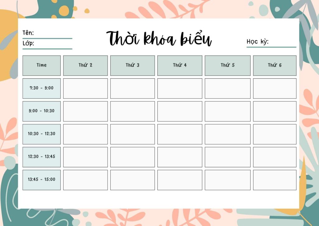 12 khung thời khóa biểu trắng được tải nhiều nhất năm 2022